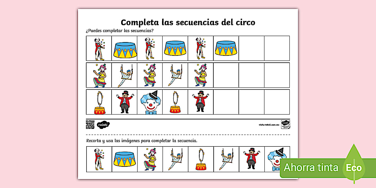 Hoja de actividad: Secuencias en el circo - Twinkl