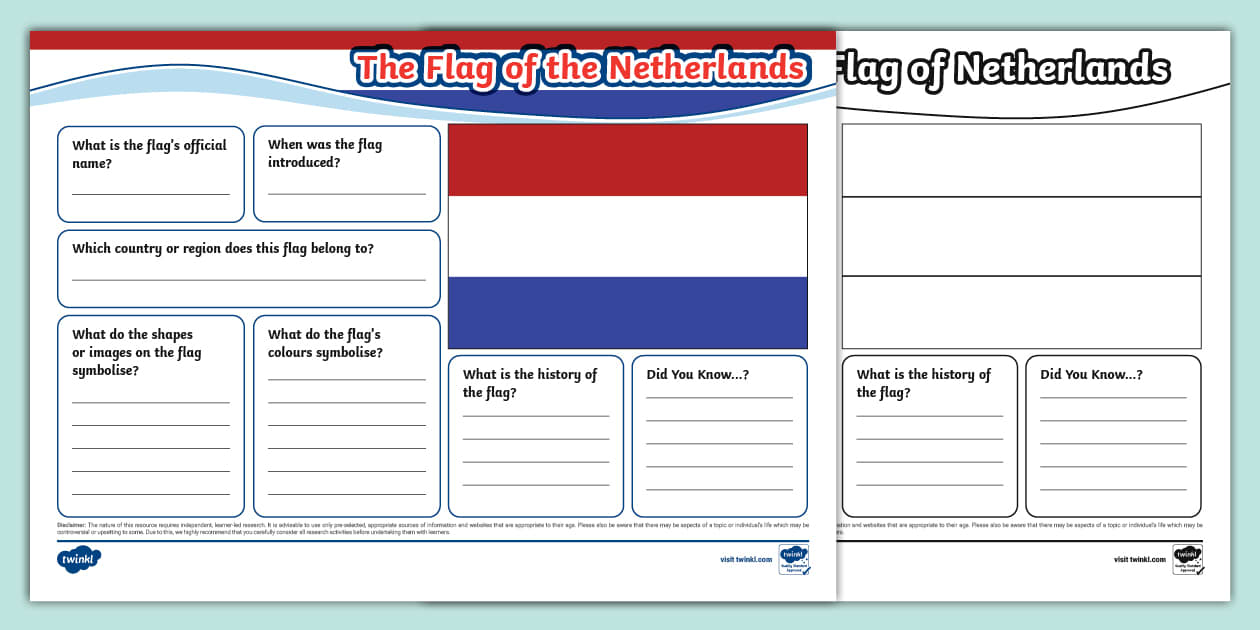 KS1 Netherlands Flag Fact File Template - Twinkl