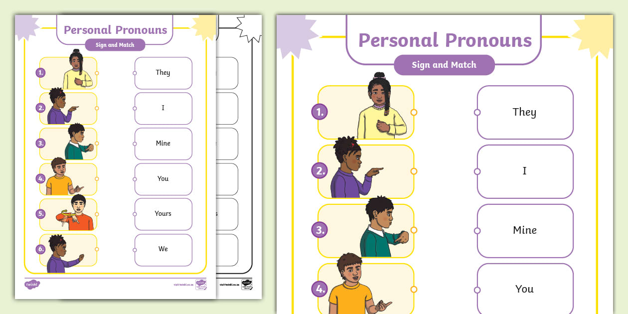 SASL Pronouns: Sign and Match Worksheet (teacher made)