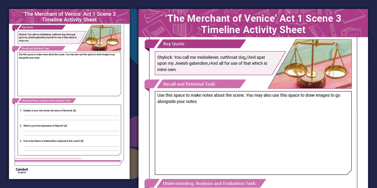 'The Merchant of Venice' Act 1 Scene 3 Timeline - Twinkl