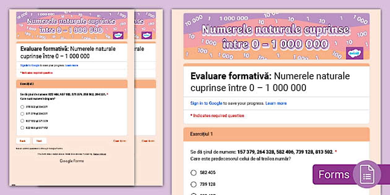 Numerele naturale 0 - 1 000 000 – Evaluare formativă