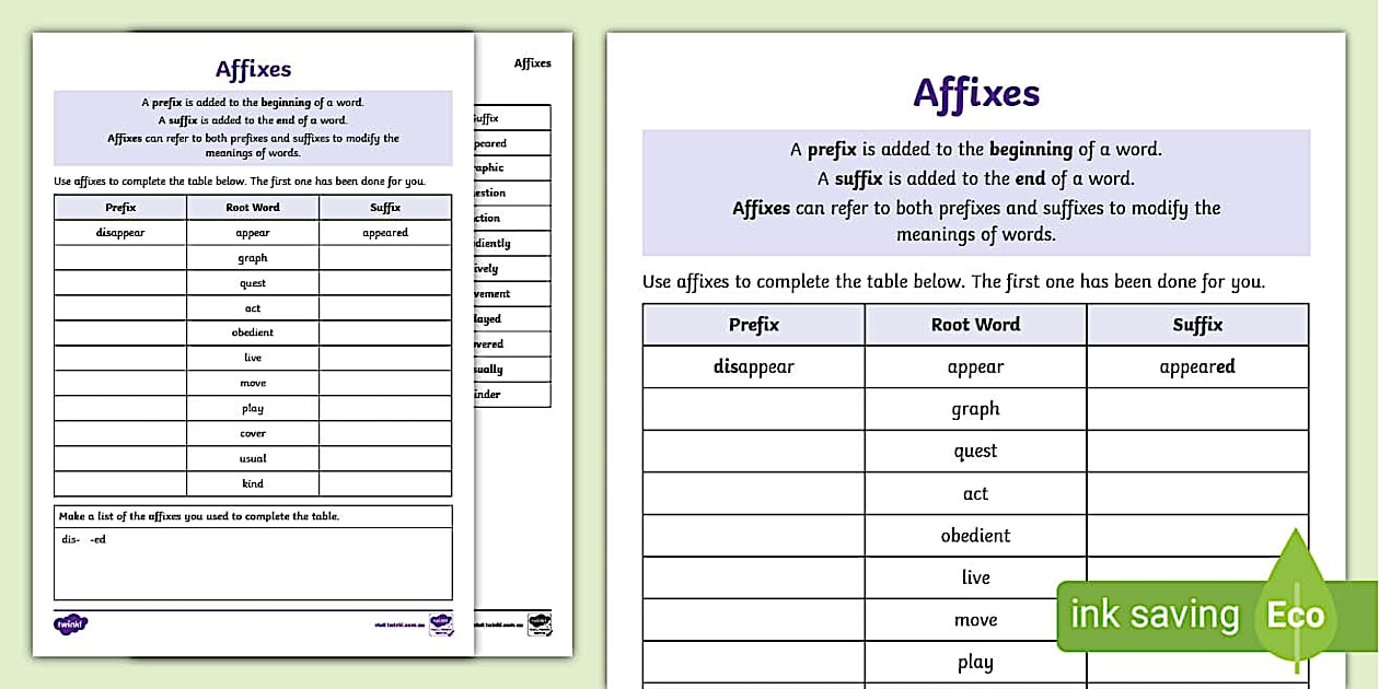 Affixes Activity Sheet (professor feito) - Twinkl