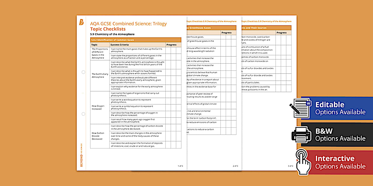 Chemistry of the Atmosphere Checklist | AQA Combined Science