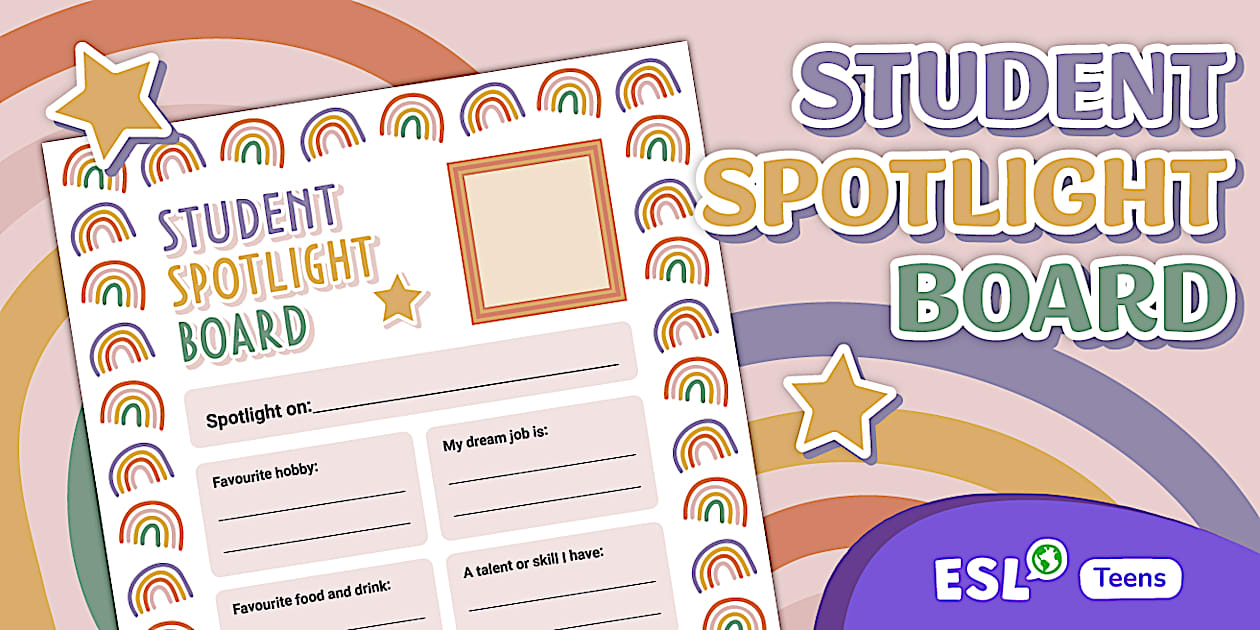 ESL Student Spotlight Board - Muted Rainbow Style