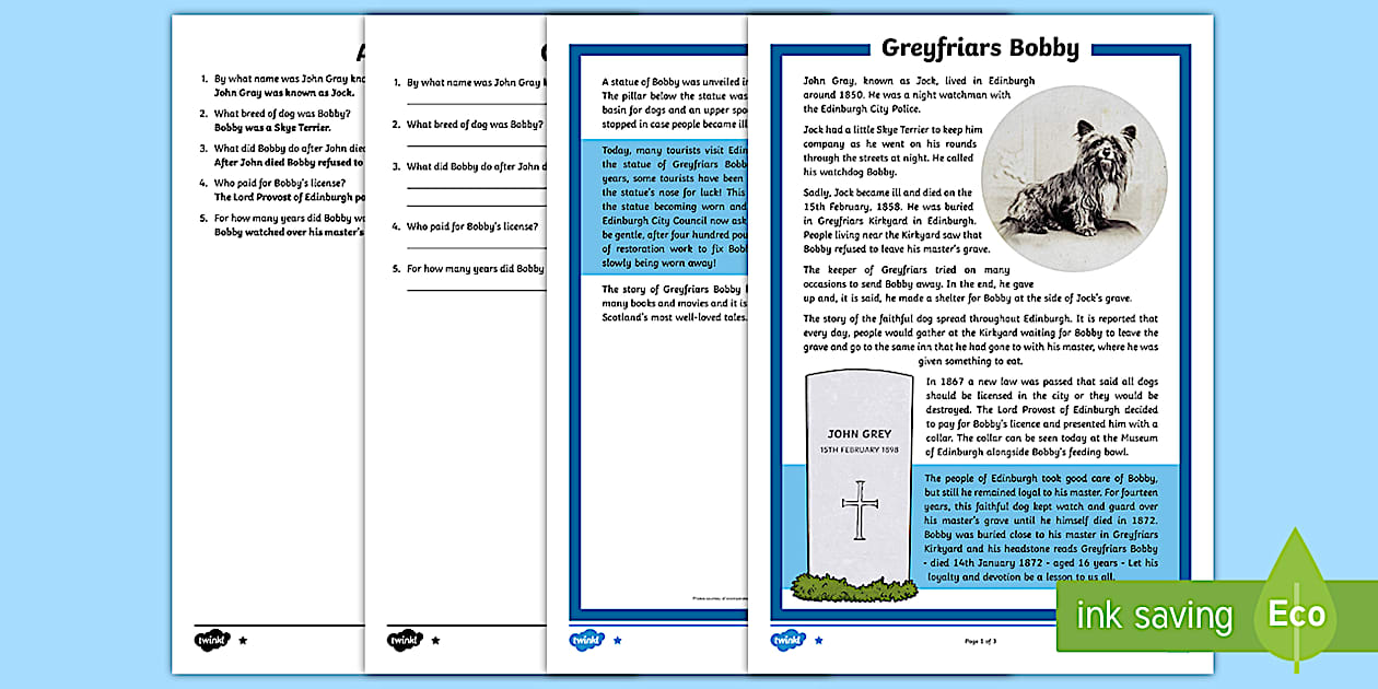 Greyfriars Bobby Differentiated Reading Comprehension Activity
