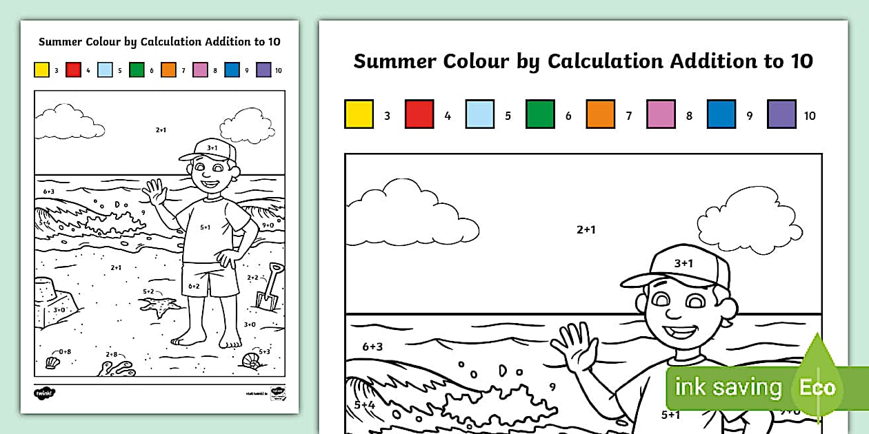 Summer Colour by Calculation Addition to 10 (Teacher-Made)