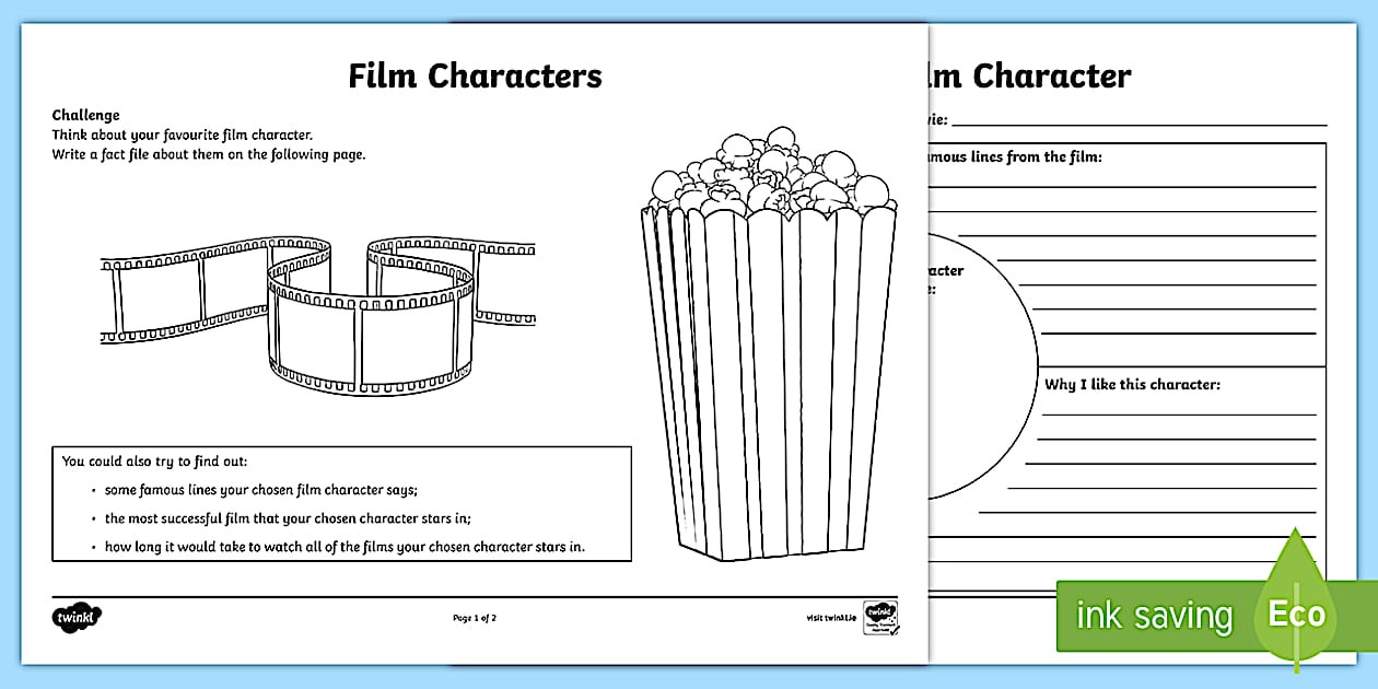 Film Character Fact File Worksheet (Teacher-Made) - Twinkl