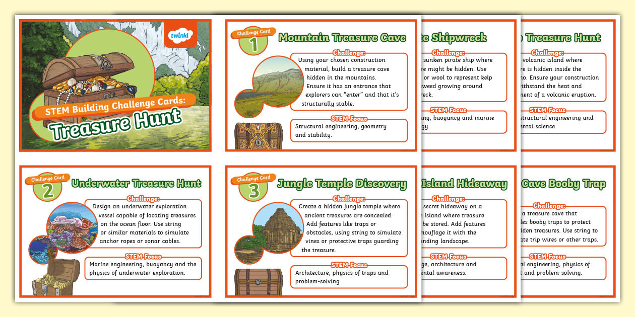 STEM Building Challenge Cards: Treasure Hunt (teacher made)