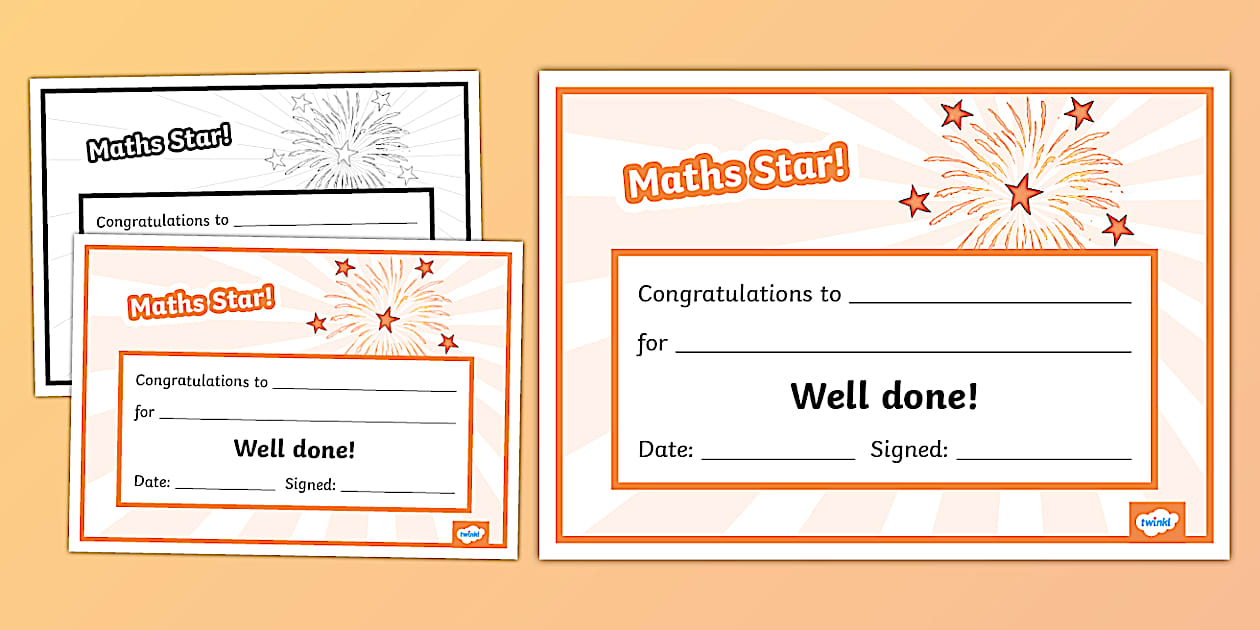 Maths Star Certificate (Teacher-Made) - Twinkl