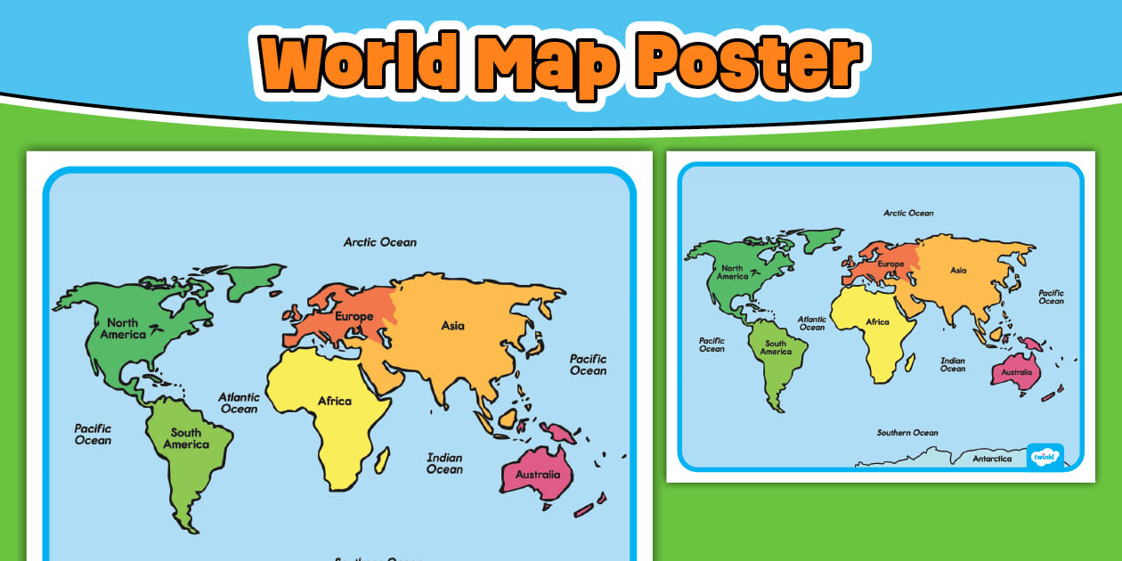 Printable World Map With Names Poster