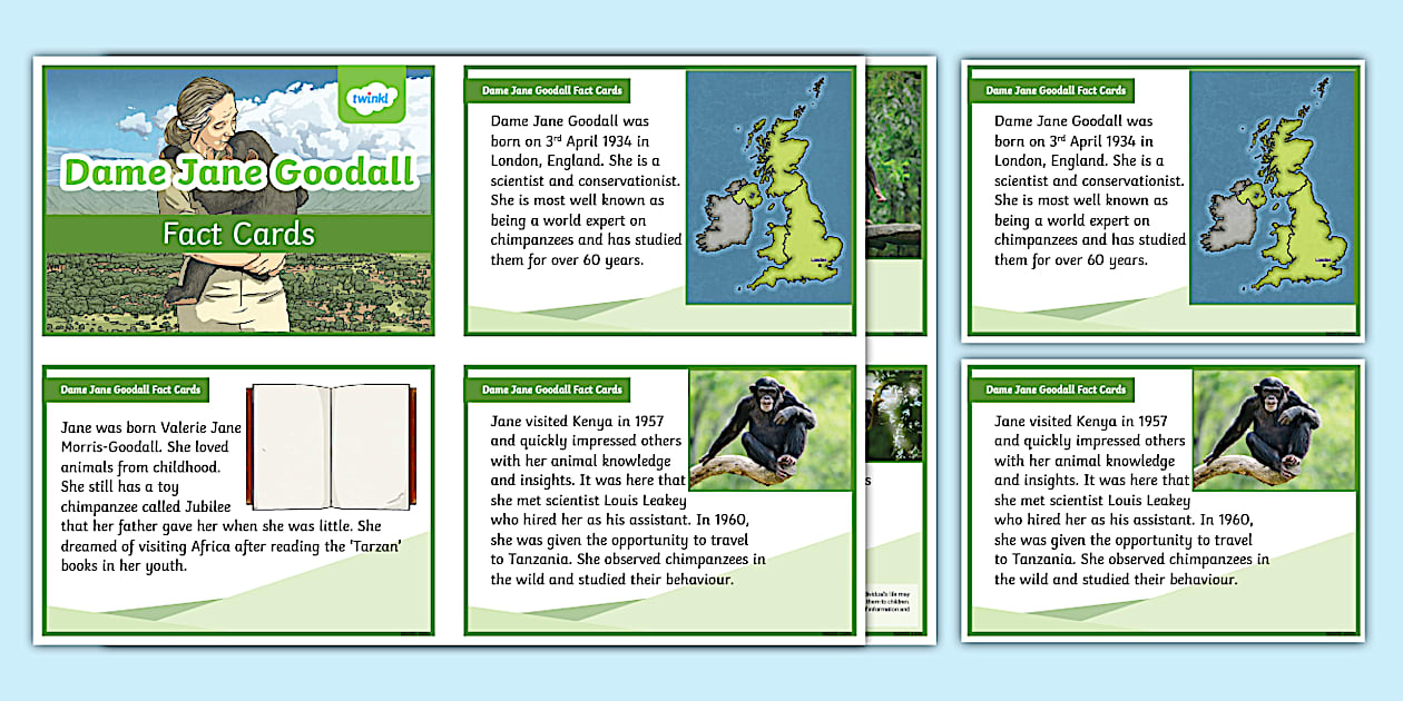 Jane Goodall Fact Cards - KS2 - Twinkl