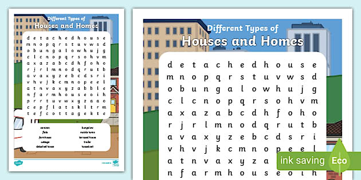 Different Types of Homes Word Search