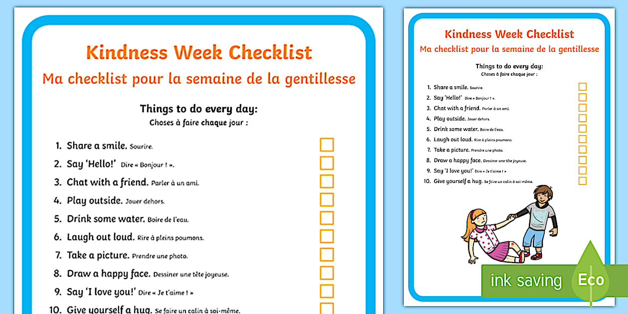 Kindness Week Children's Checklist English/French - Twinkl