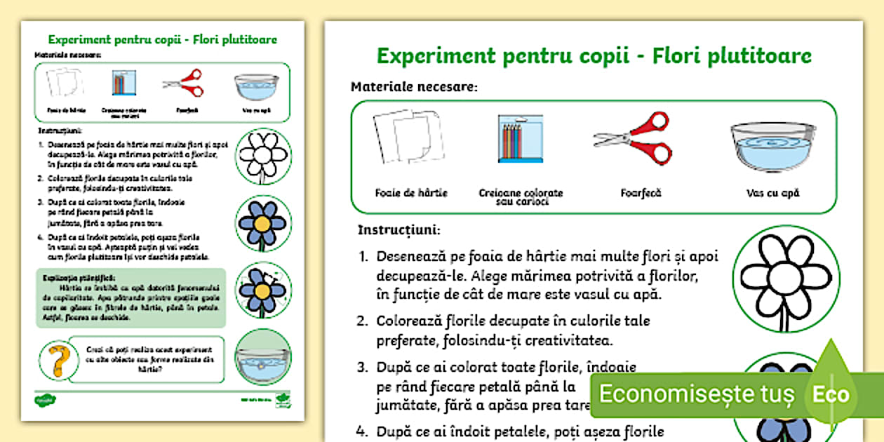 Experiment pentru copii: Flori plutitoare – Activitate