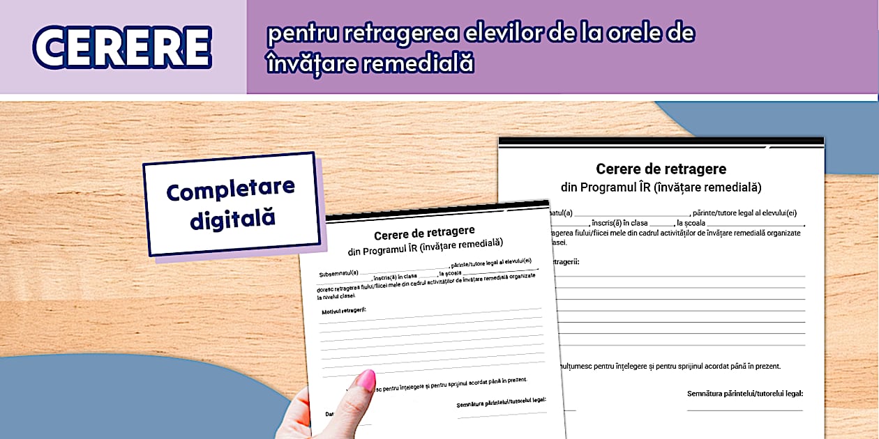 Cerere pentru retragerea de la orele de învățare remedială