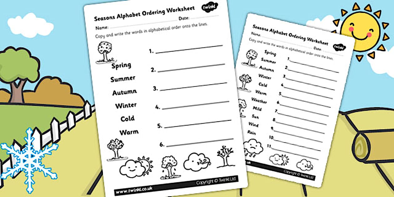 Season Alphabet Ordering Worksheet Differentiated - Twinkl