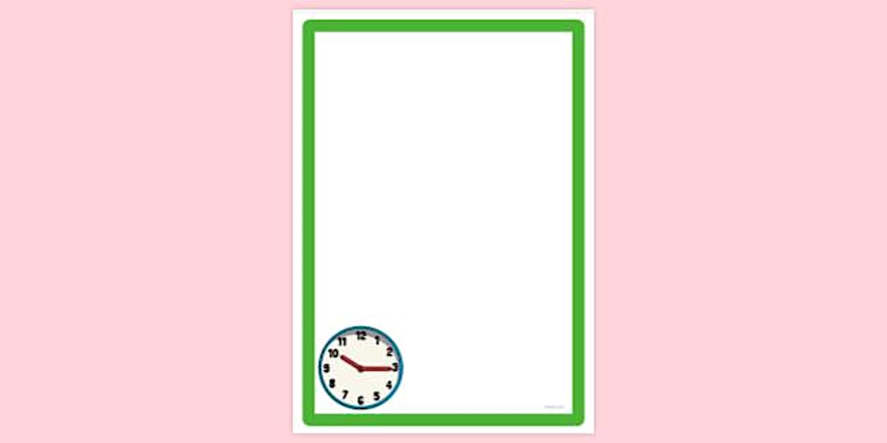 Simple Blank Clock Ten Fifteen Page Border | Page Borders