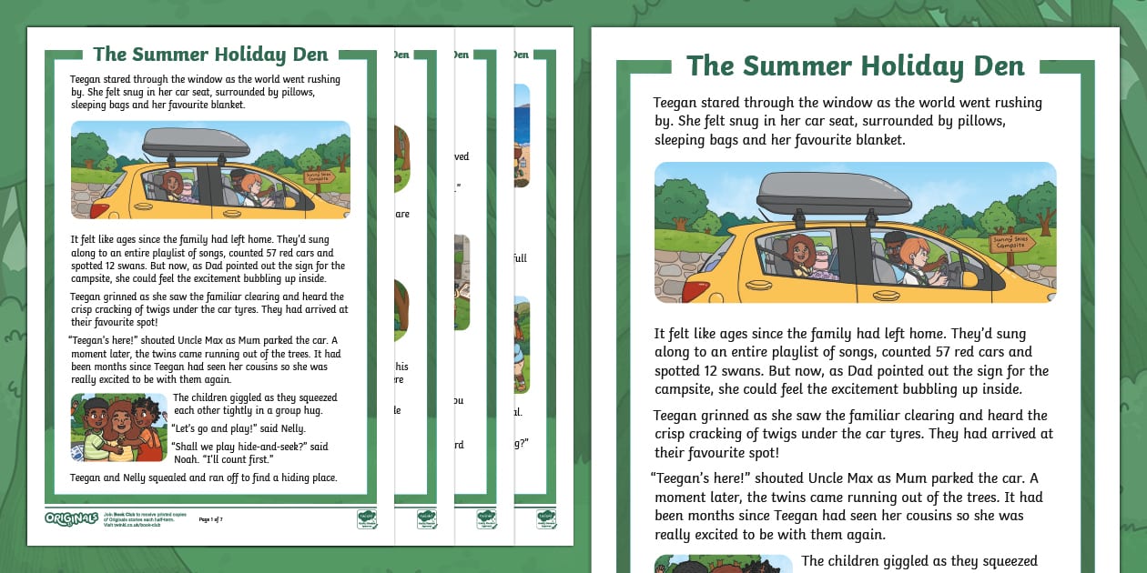 Year 2 The Summer Holiday Den Reading Comprehension Activity