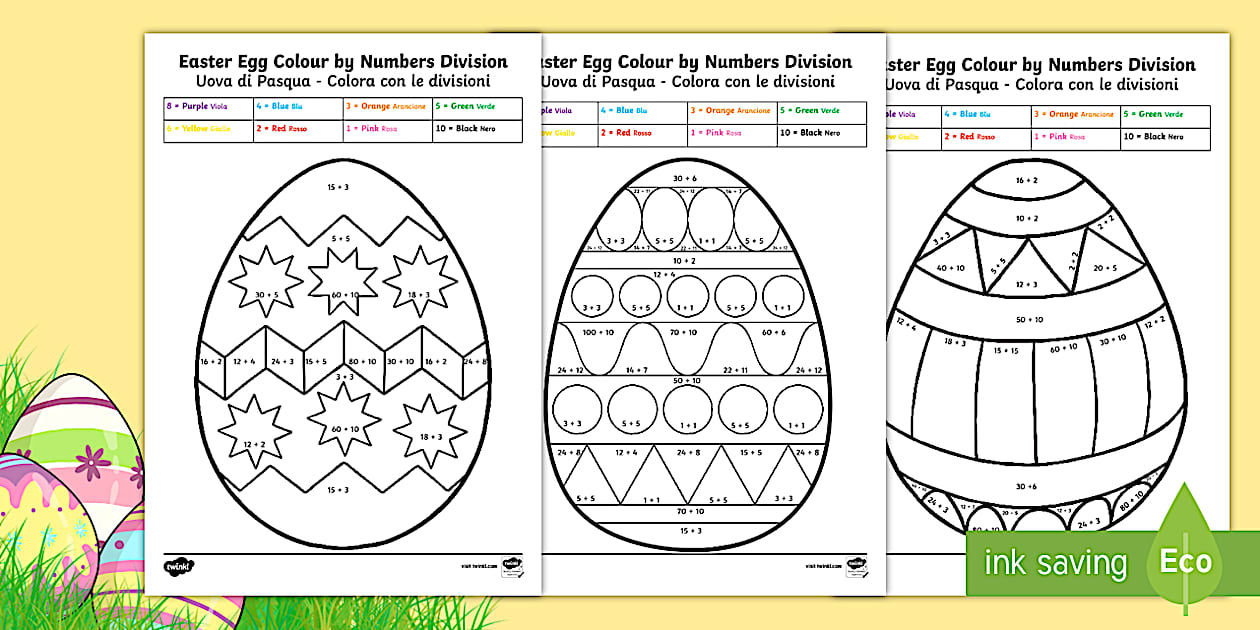 Easter Egg Division Colour by Number English/Italian