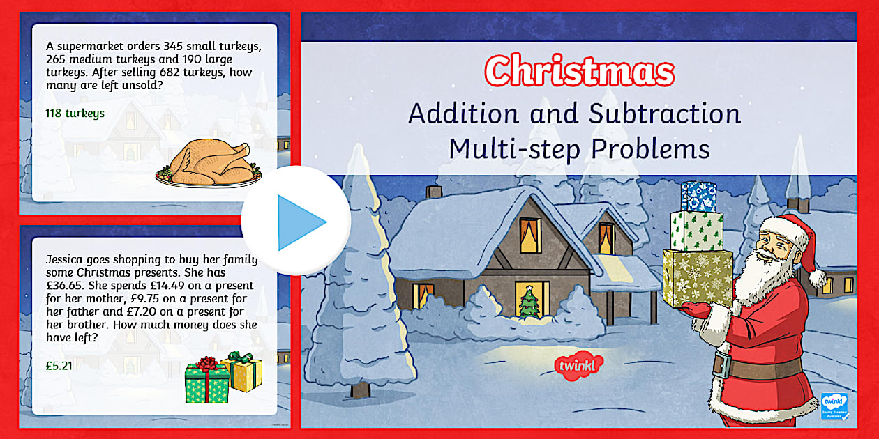 UKS2 Addition and Subtraction Multi-step Word Problems Christmas PowerPoint