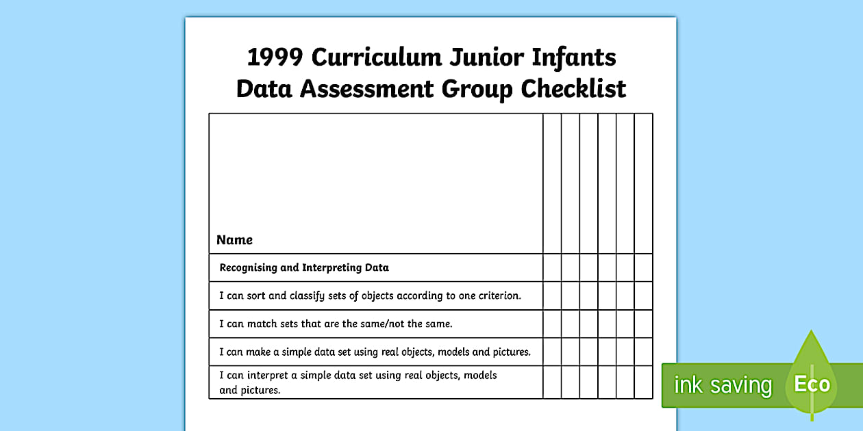 1999 Curriculum Junior Infants Data Assessment Group Checklist
