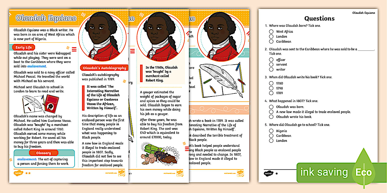 KS1 Olaudah Equiano Differentiated Reading Comprehension