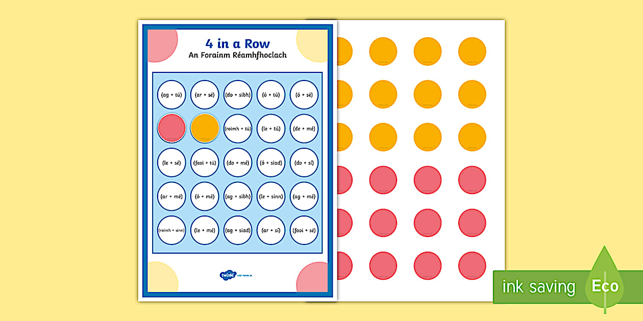 Editable Prepositional Pronoun 4-in-a-Row Game Gaeilge