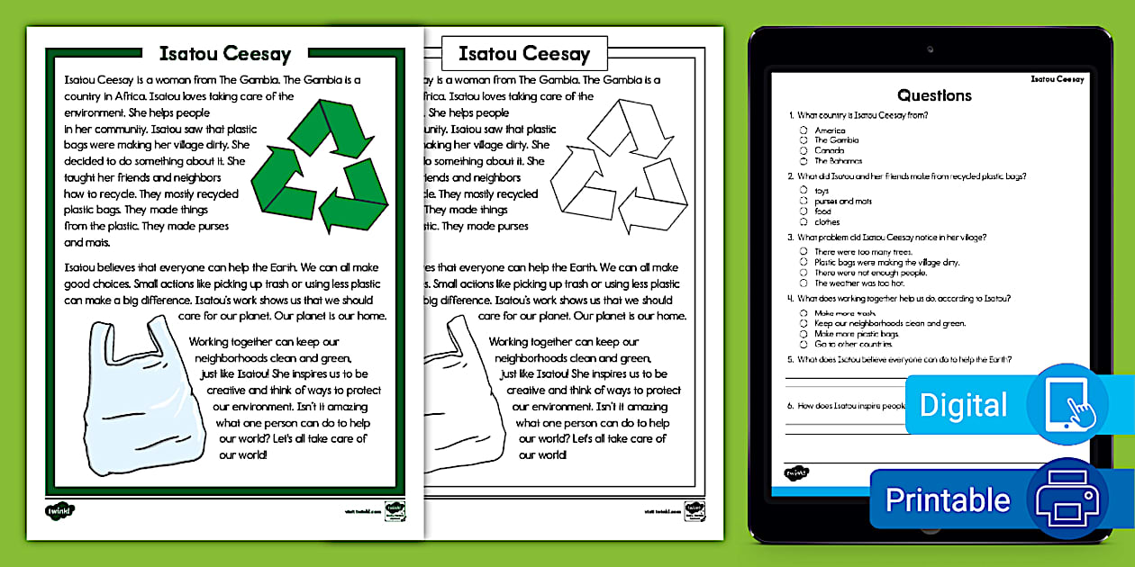 Second Grade Isatou Ceesay Reading Comprehension Worksheet