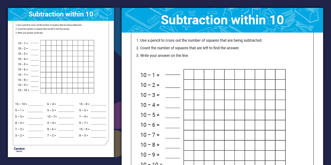 Subtraction Within 10 Activity Sheet (teacher made) - Twinkl