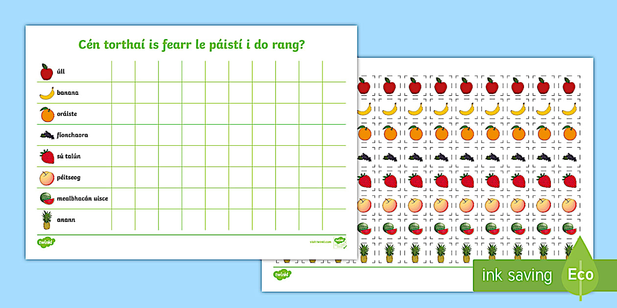 Favourite Fruit Pictogram Worksheet / Worksheet Gaeilge
