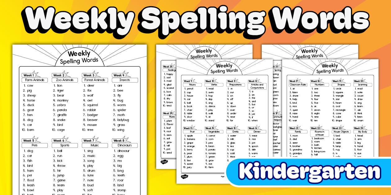 Kindergarten Weekly Spelling Word Lists