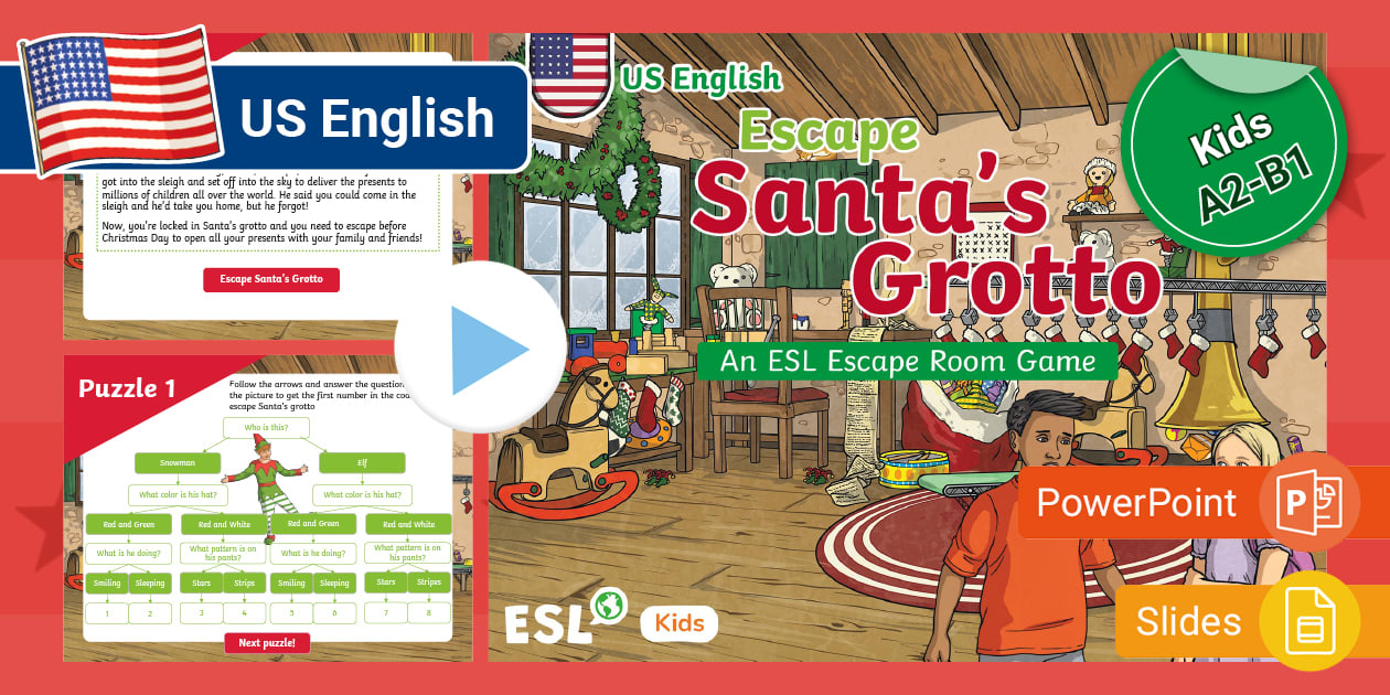 ESL Christmas Escape Room Game {Kids} (teacher made)
