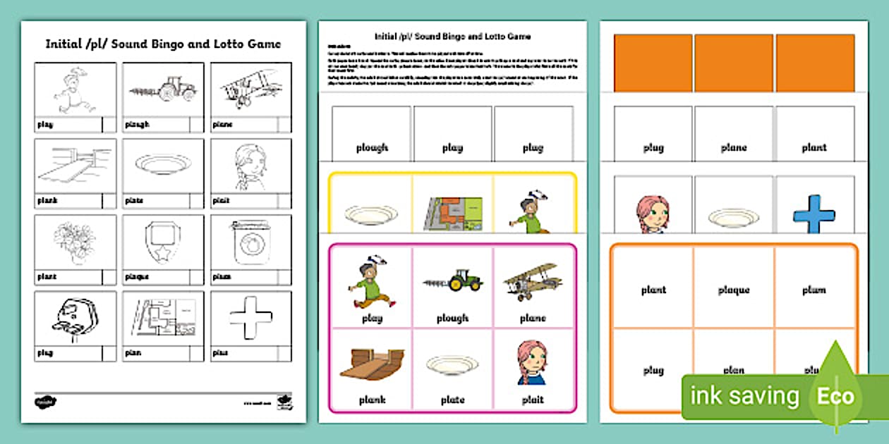 Initial /pl/ Sound Bingo and Lotto Board Game (Teacher-Made)