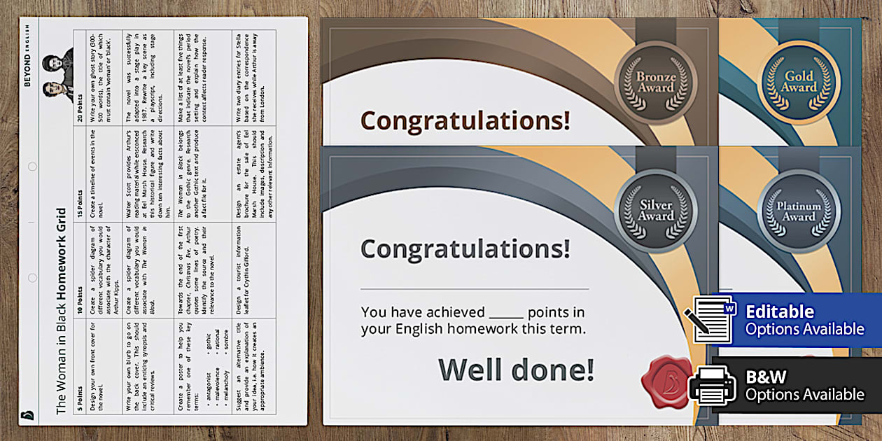 The Woman in Black Homework Grid | KS3 | Beyond