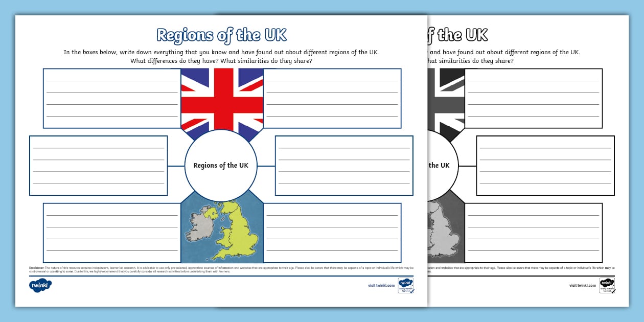 Regions of the UK Mind Map (teacher made) - Twinkl