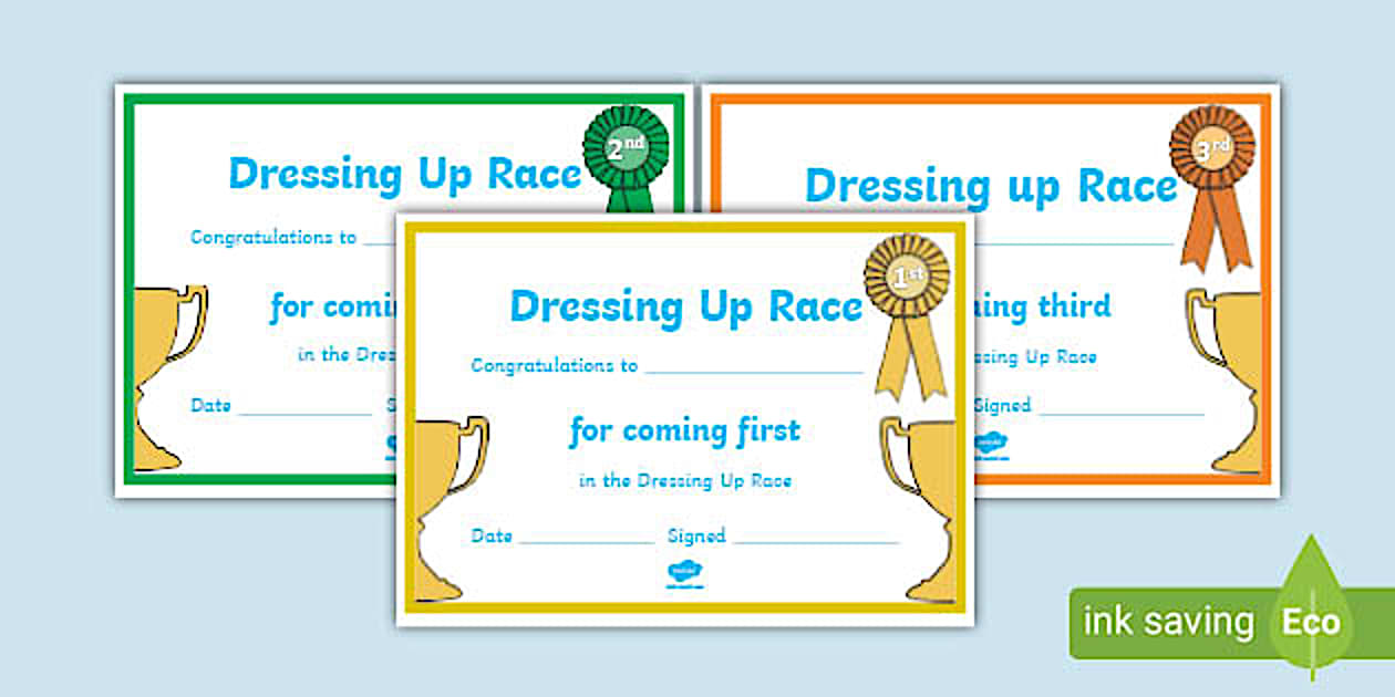 Editable Sports Day Dressing Up Race Certificates - Twinkl