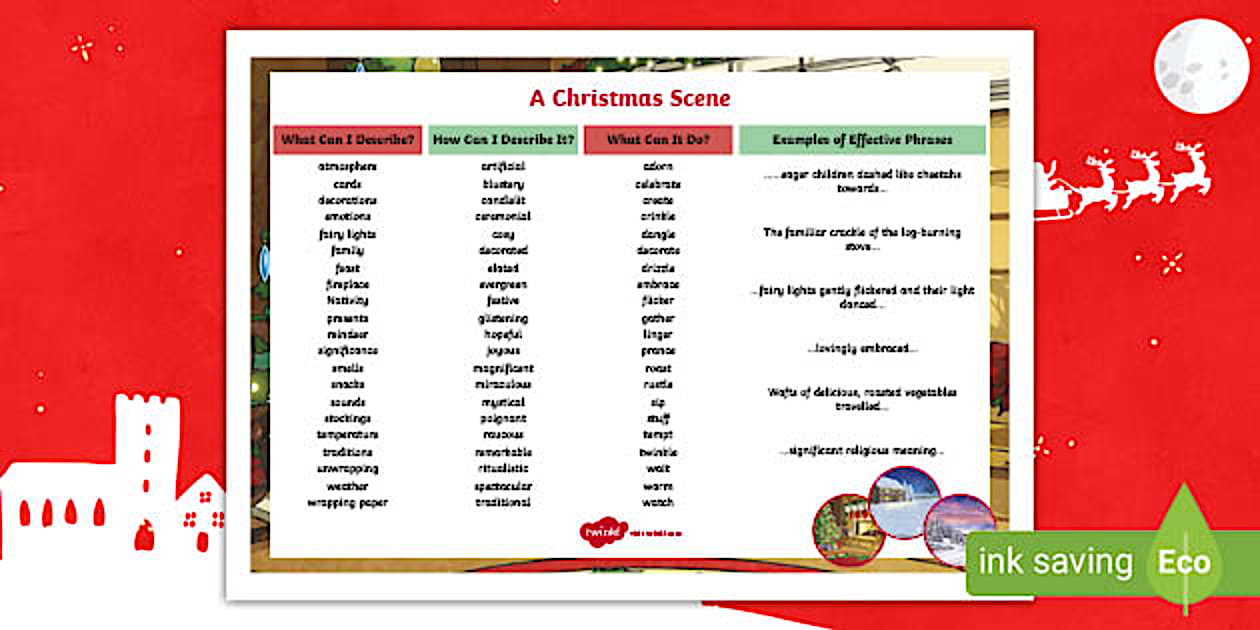 KS2 Descriptive Setting Word Mat: A Christmas Scene - Twinkl