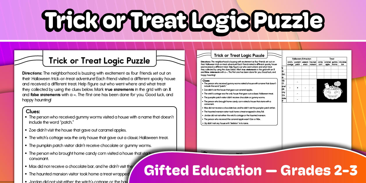 Halloween Trick or Treat Logic Puzzle for Gifted Education