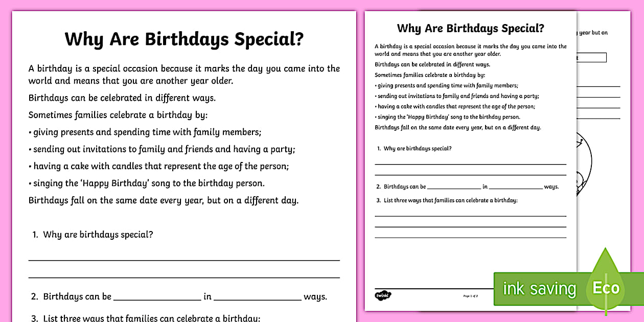 Why Are Birthdays Special? Worksheet - Twinkl