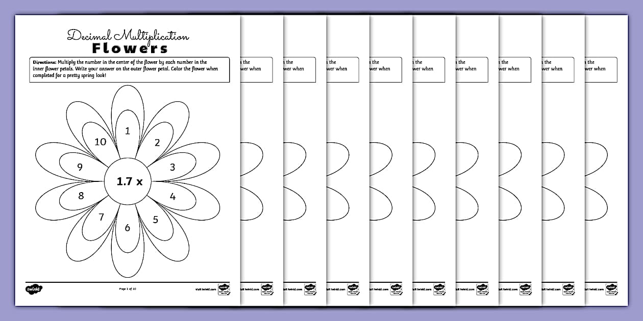 Sixth Grade Decimal Multiplication Flowers - Twinkl