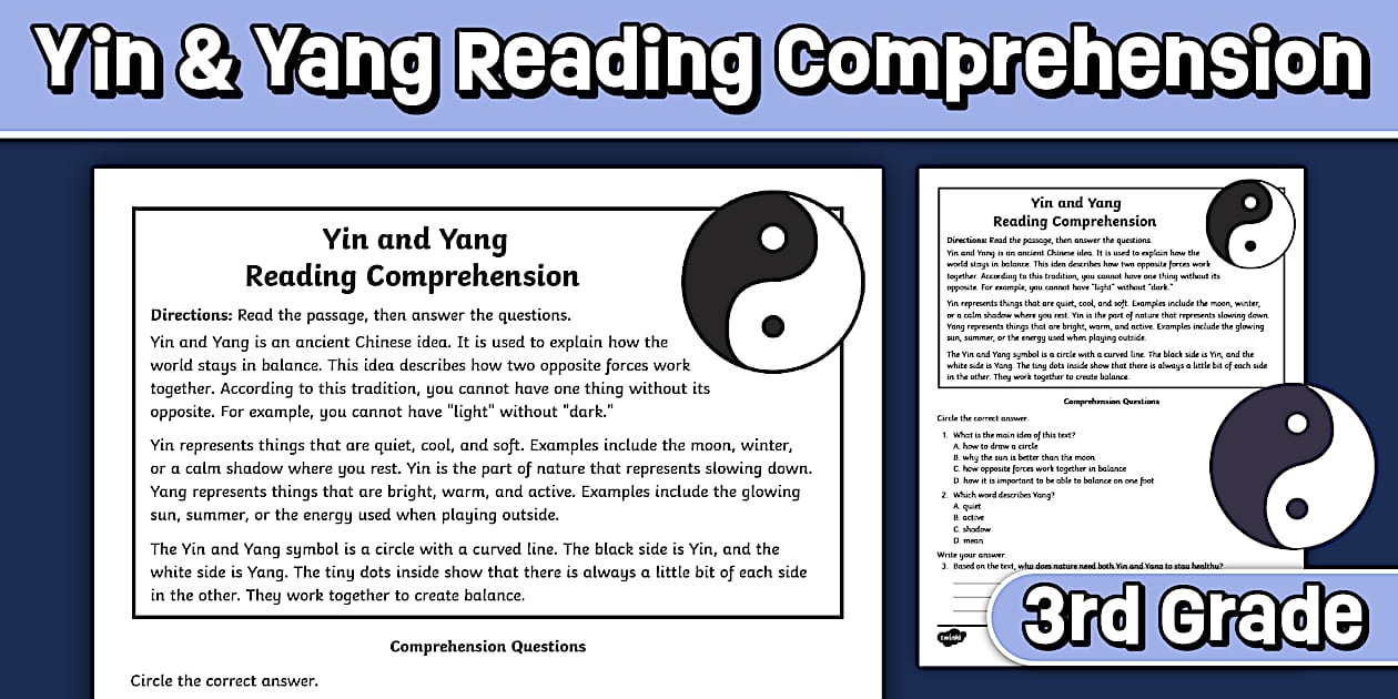 Third Grade Yin and Yang Reading Passage Comprehension