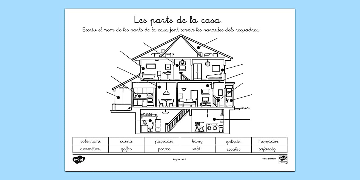 Fitxa d'activitat: Les parts de la casa - Català - Twinkl