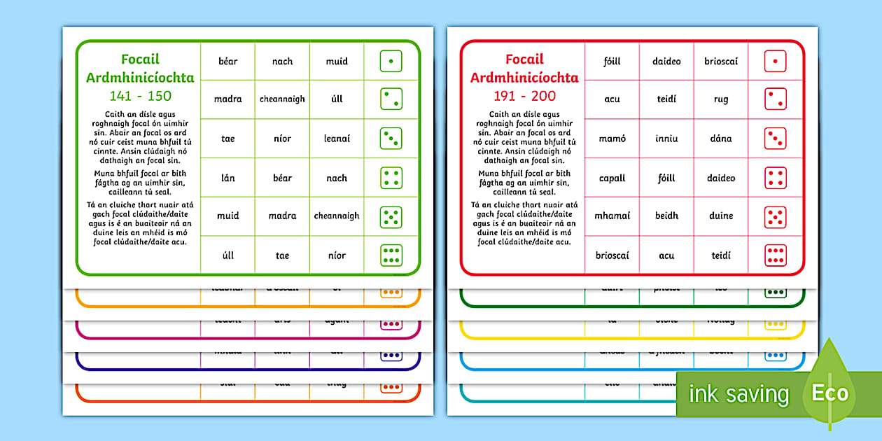 Focail Ardmhinicíochta 101 - 200 Cluichí Boird - Twinkl