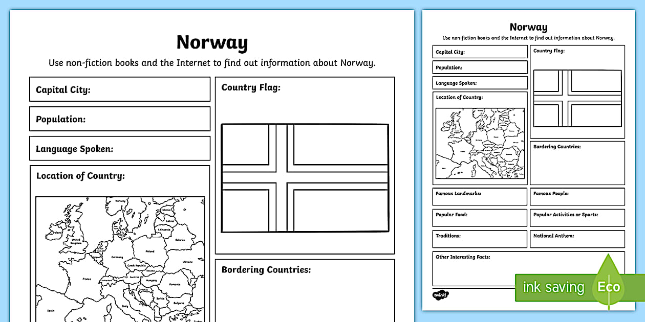 Norway Fact File Writing Template (teacher made) - Twinkl