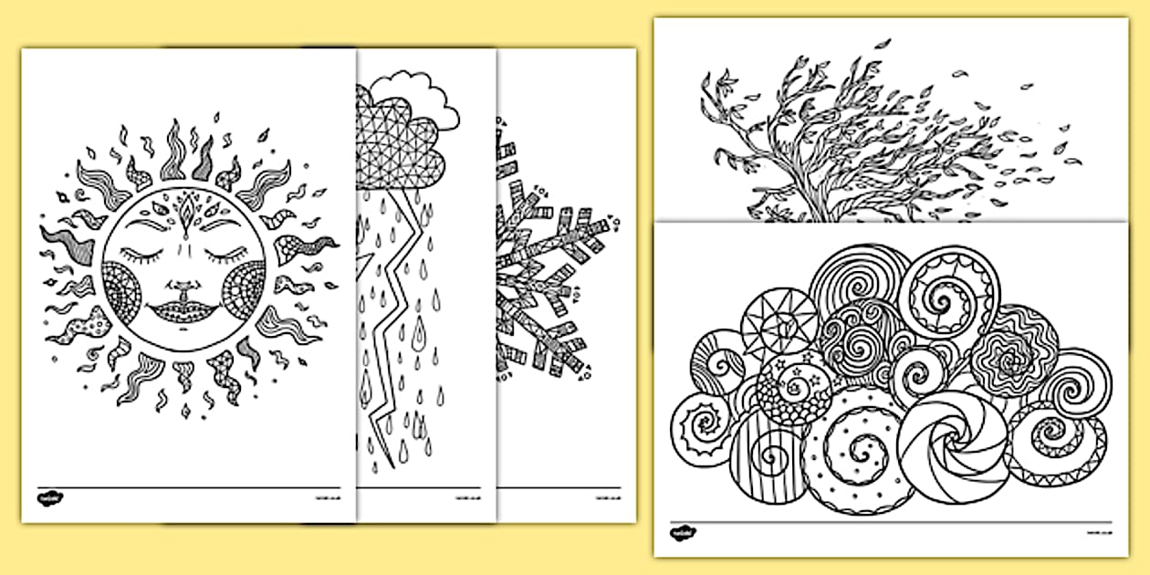 Adult Colouring Mindfulness Weather-Themed Sheets - Twinkl