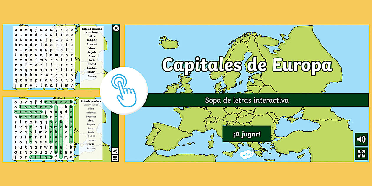 Sopa de letras interactiva: Capitales de Europa - Twinkl Go
