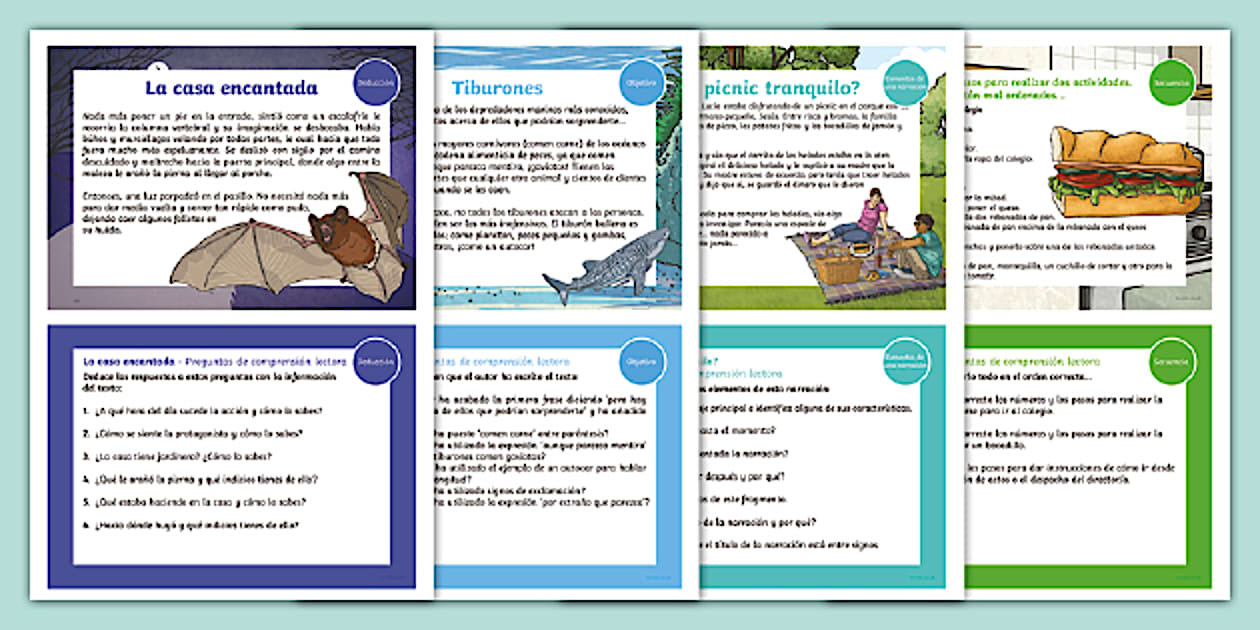 Tarjetas de desafio: Habilidades de comprension lectora