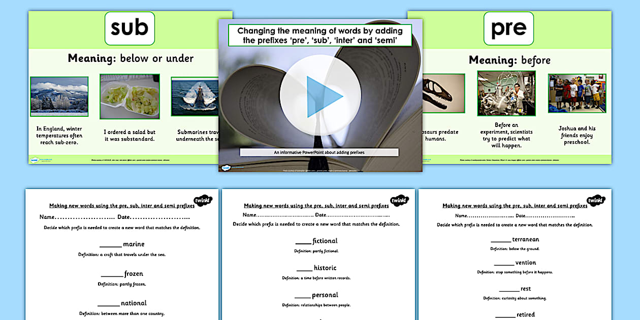 Adding Prefixes pre sub inter and semi SPaG Lesson Teaching Pack ...