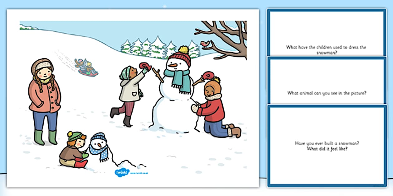 Winter Snowman Scene and Question Cards (professor feito)