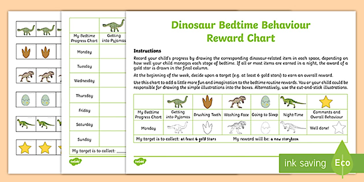 Dinosaur-Themed Bedtime Behaviour Reward Chart - Twinkl